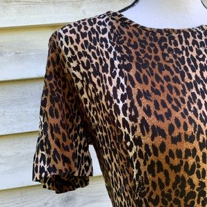 Vintage | Dresses | Vintage 8s Leopard Print Short Sleeve Midi Dress ...